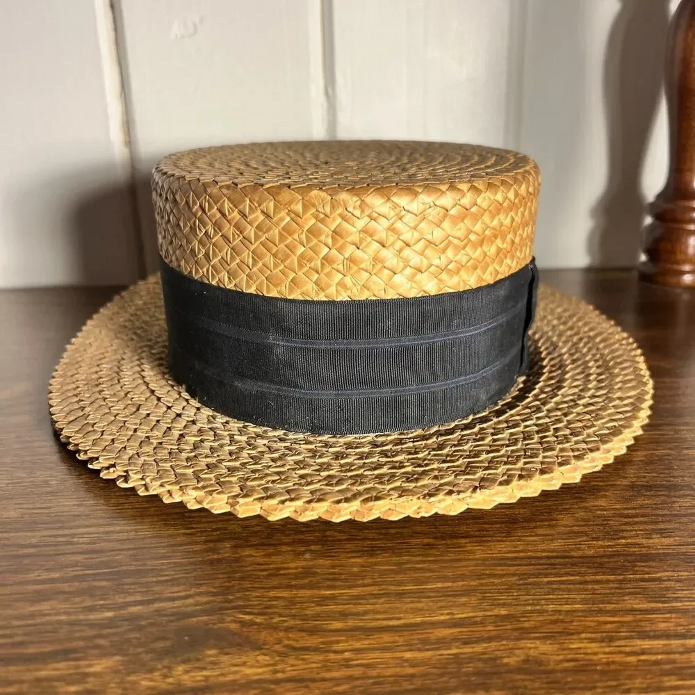 Hopkins | Accessories | Vtg Hopkins Straw Boater Hat 93s Woven Stiff ...